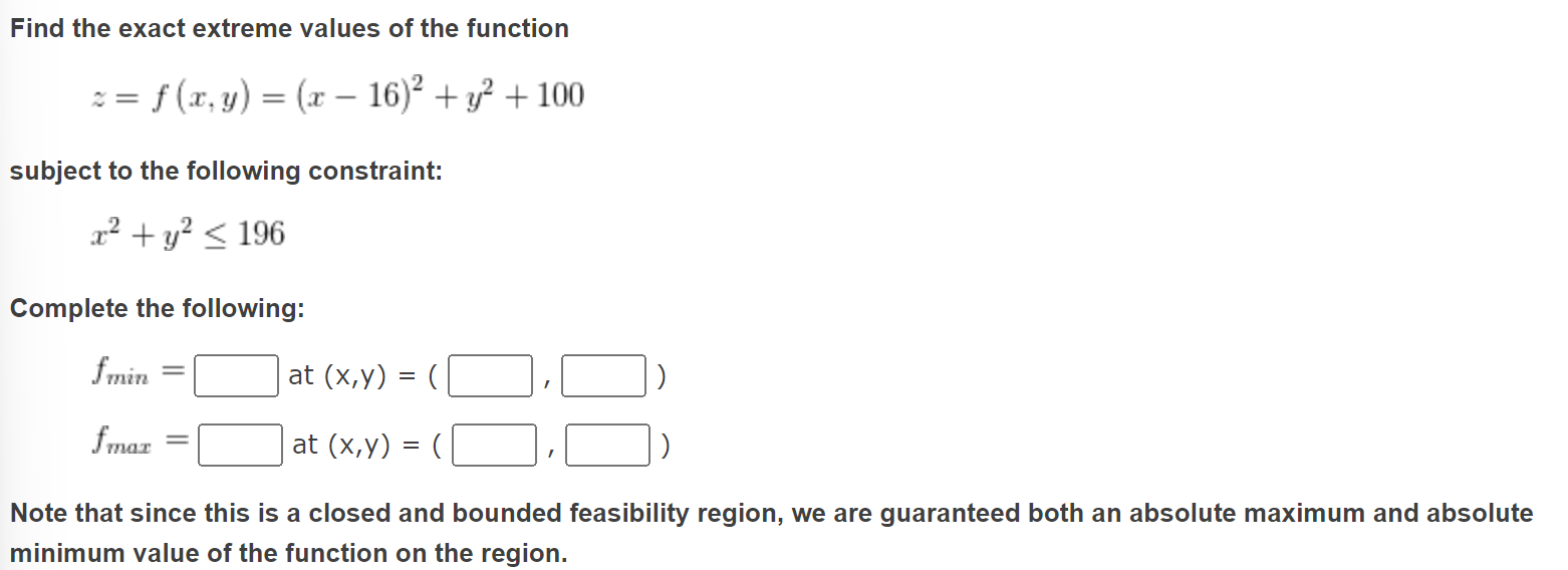 Solved Find the exact extreme values of the function | Chegg.com