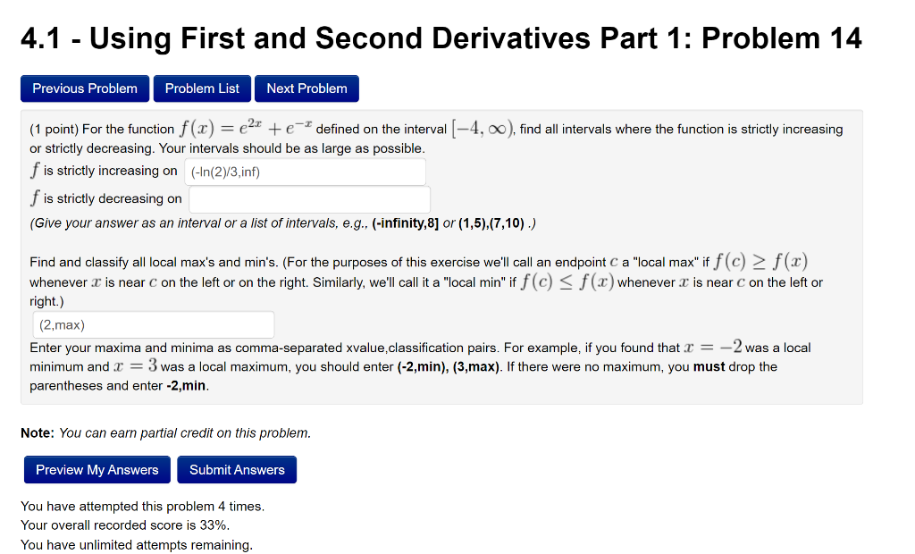 Solved 4.1 - Using First and Second Derivatives Part 1: | Chegg.com