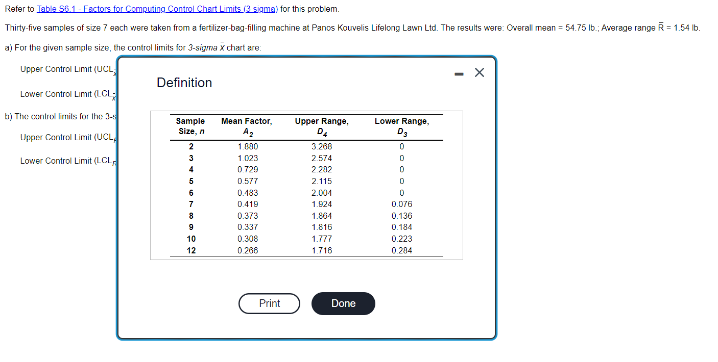 Solved Refer to Table S6.1 - Factors for Computing Control | Chegg.com