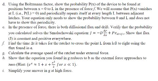 Problem 4. Speed of perfect linear ratchet. In class, | Chegg.com