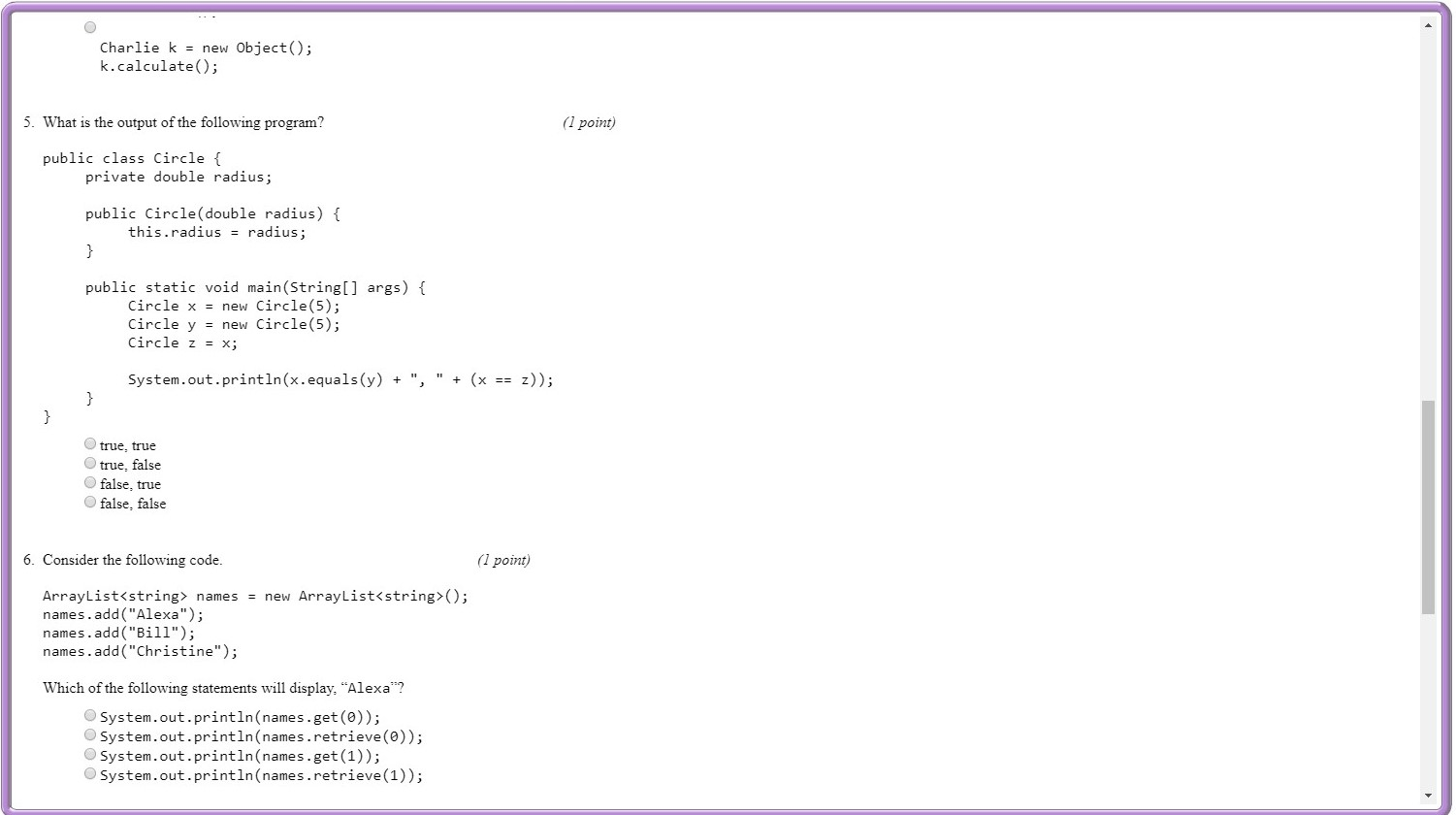 Solved 1. Examine the following code. (1 point) Object obj = | Chegg.com