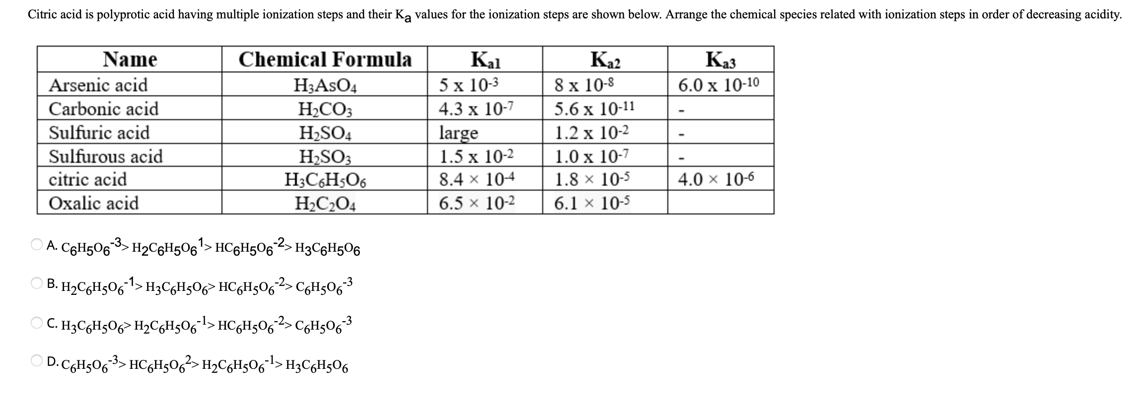 Solved \table[[Name,Chemical Formula,Ka1,Ka2,Ka3 | Chegg.com