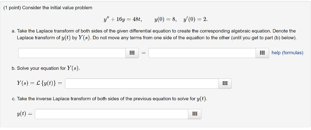 Solved (1 point) Consider the initial value problem y" 16y | Chegg.com
