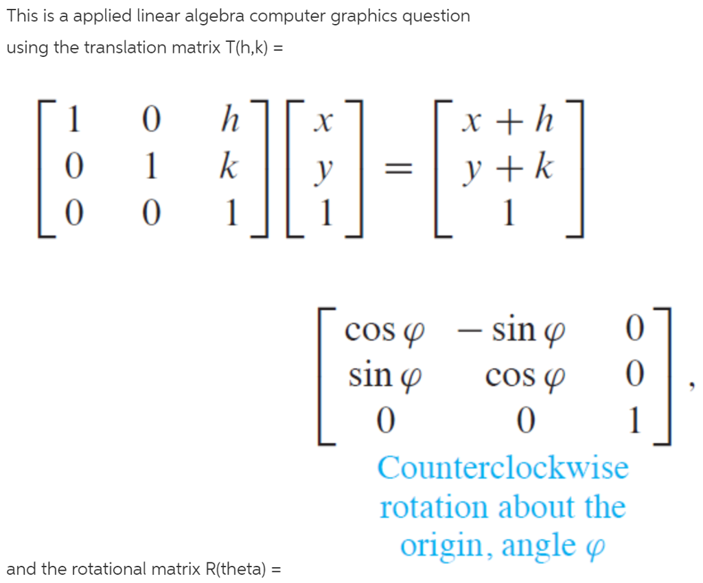Solved This is a applied linear algebra computer graphics | Chegg.com