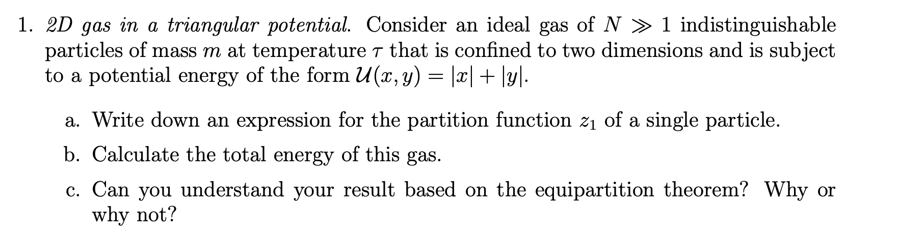 Solved 1. 2D gas in a triangular potential. Consider an | Chegg.com