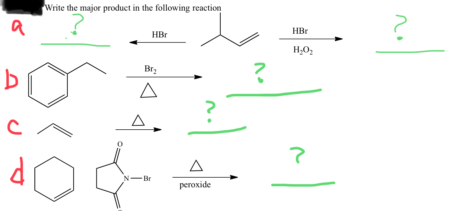 Solved Write the major product in the following reaction HBr | Chegg.com