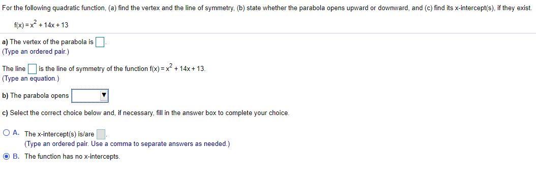 Solved For the following quadratic function, (a) find the | Chegg.com