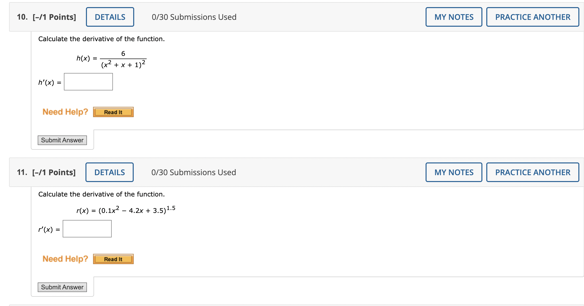 Solved -/1 Points] 0/30 Submissions Used Calculate the | Chegg.com