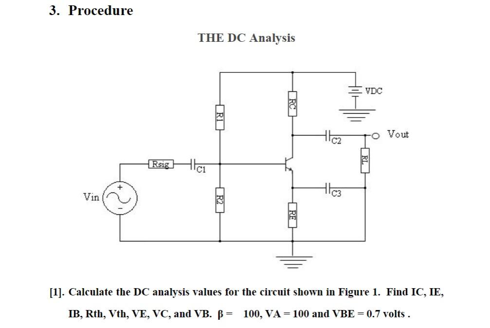 Solved 3. Procedure THE DC Analysis [1]. Calculate the DC | Chegg.com