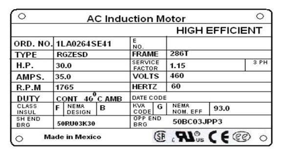 Solved The Output indicated on the nameplate and efficiency | Chegg.com