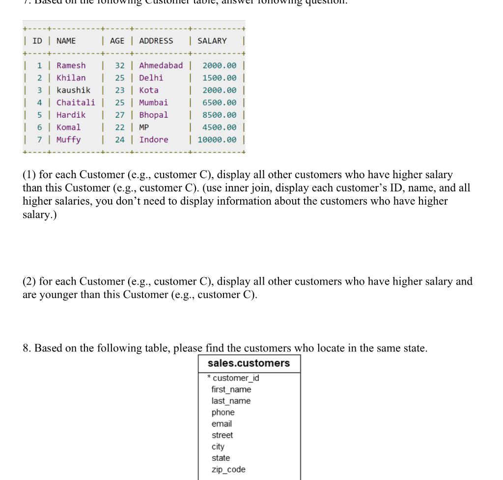 Solved (1) for each Customer (e.g., customer C), display all | Chegg.com
