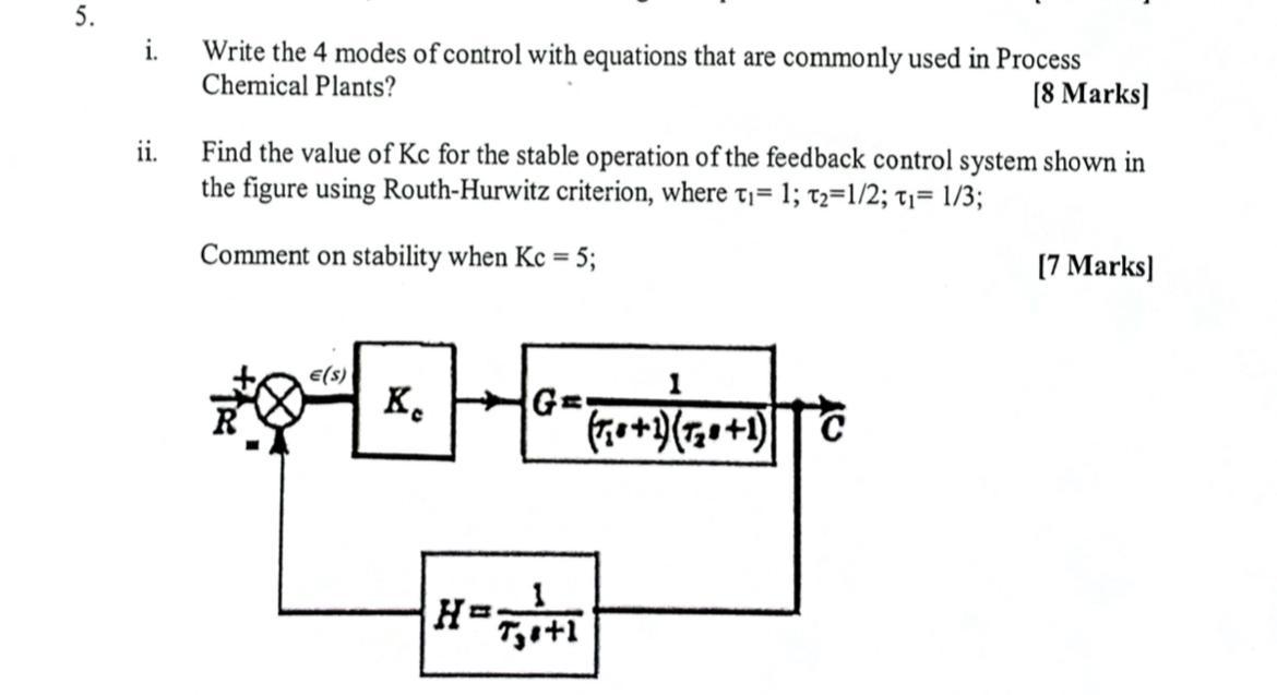 Solved 5. Write the 4 modes of control with equations that | Chegg.com