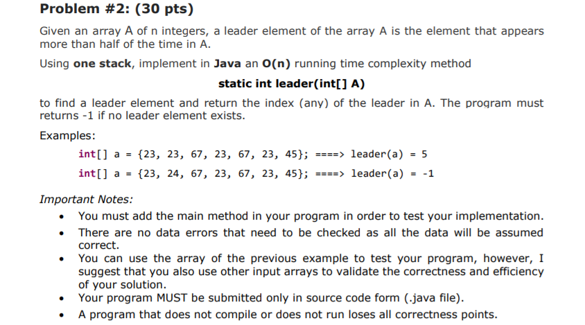 Solved Problem #2: (30 pts) Given an array A of n integers, | Chegg.com