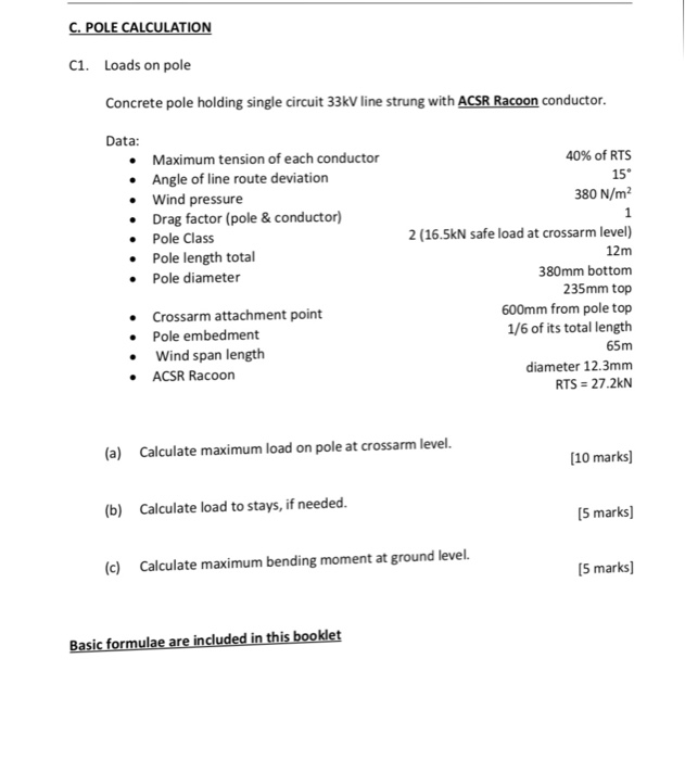 OLE LATI C1. Loads on pole Concrete pole holding | Chegg.com