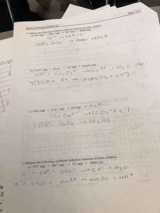 Solved e 2 of 4 Spring 2019 Redox Problem Set reactions in | Chegg.com