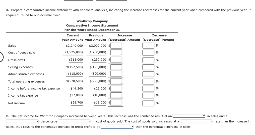 Solved Horizontal Analysis of the Income Statement Income | Chegg.com