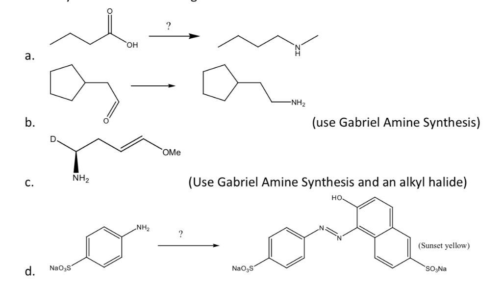 Solved он a. NH2 (use Gabriel Amine Synthesis) b. оме NH2 | Chegg.com