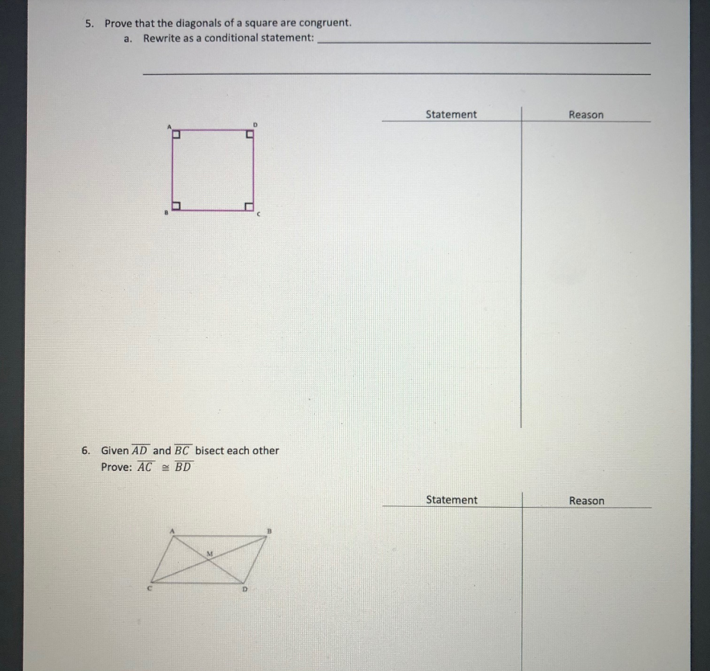 Solved 5. Prove that the diagonals of a square are | Chegg.com