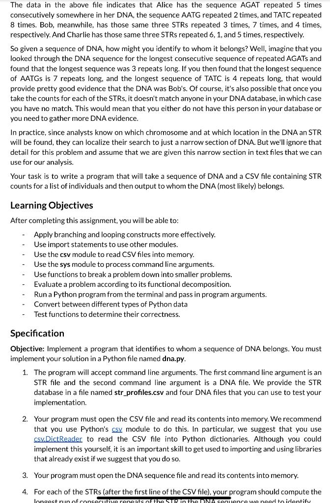 Solved PROJECT 3 DNA PROFILER Please Help with this | Chegg.com