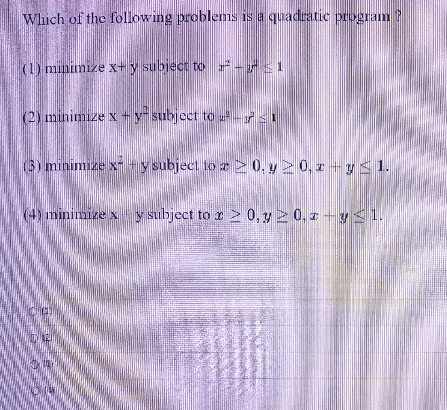 Solved Which of the following problems is a quadratic | Chegg.com