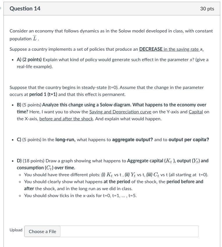 Consider an economy that follows dynamics as in the | Chegg.com