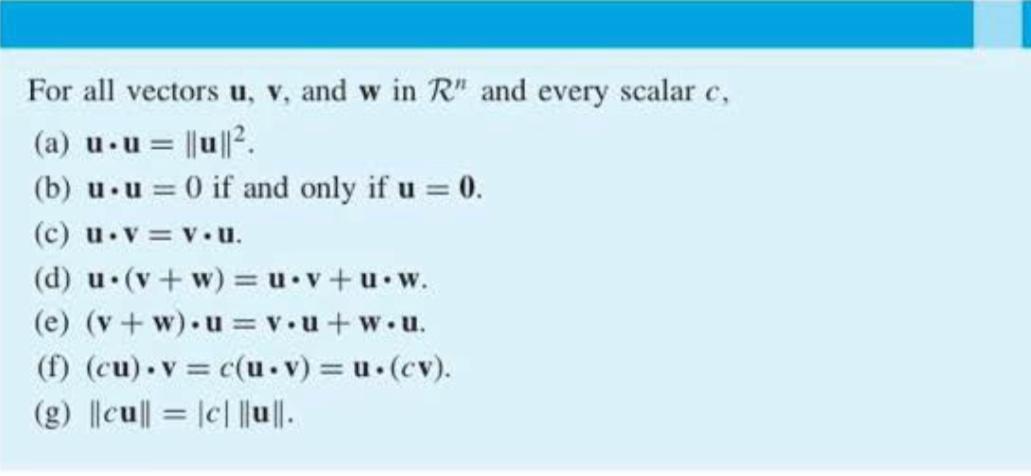 Solved For all vectors u,v, and w in Rn and every scalar c, | Chegg.com