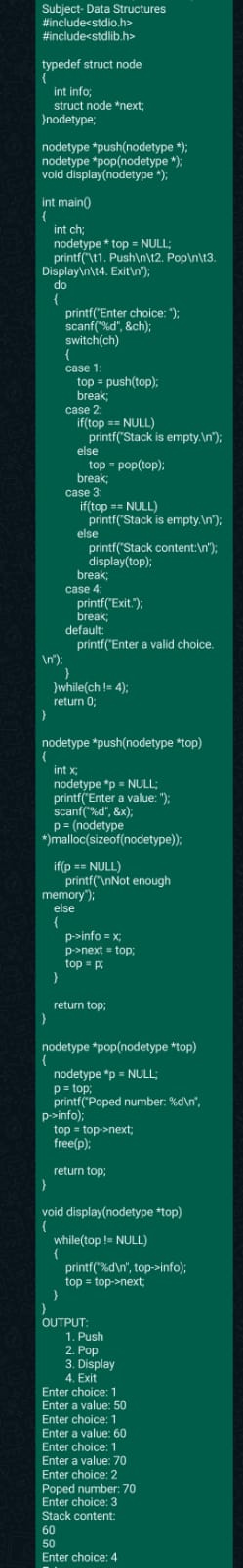 Solved Subject- Data Structures #include #include typedef | Chegg.com