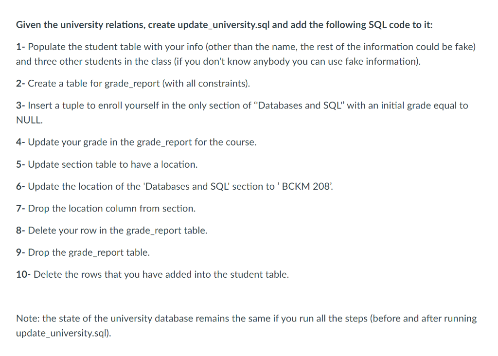 Solved Please Download And Execute The Universitysql In 