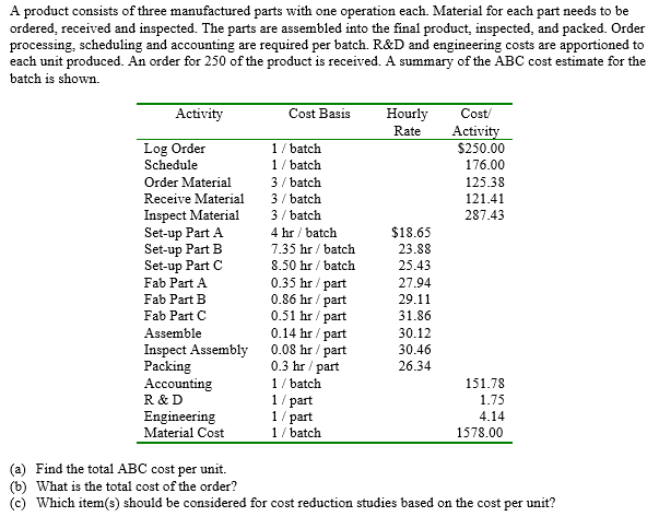 Solved A product consists of three manufactured parts with | Chegg.com