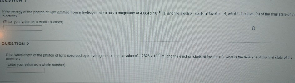 Solved If the energy of the photon of light emitted from a | Chegg.com
