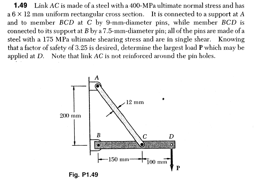 Solved 1.49 Link AC is made of a steel with a 400-MPa | Chegg.com