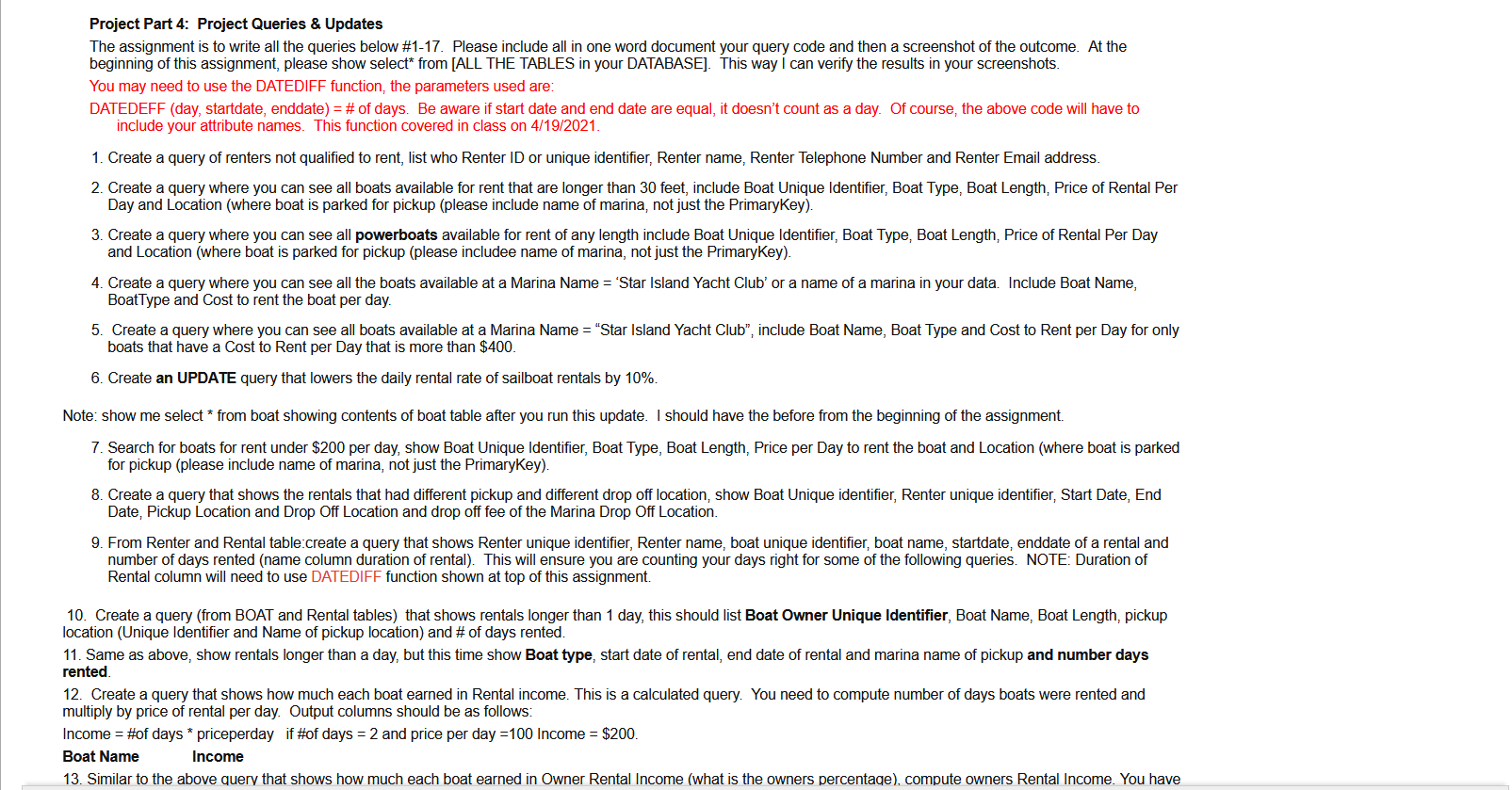 Solved Project Part 4: Project Queries & Updates The | Chegg.com