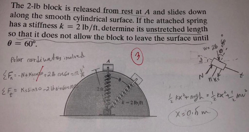 Solved The 2-lb block is released from rest at A and slides | Chegg.com