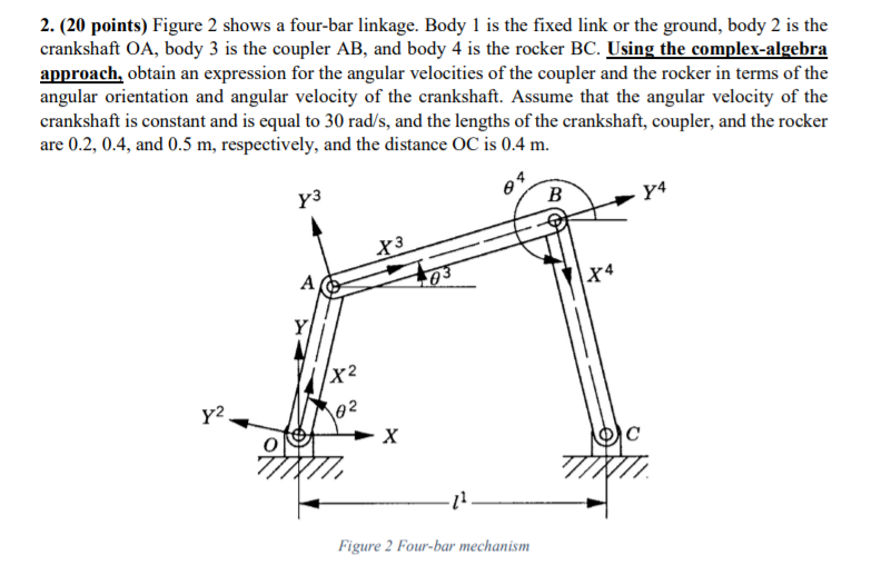 Solved 2. (20 points) Figure 2 shows a four-bar linkage. | Chegg.com