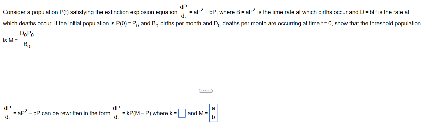 Solved Consider a population P(t) satisfying the extinction | Chegg.com