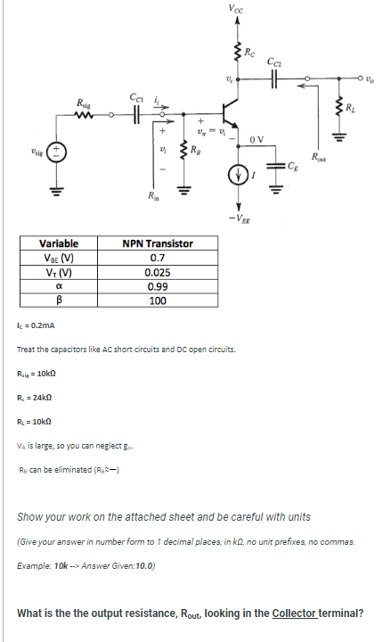 Solved Voc Rc Cc2 Ca Rig RE + + OV R R CE -VE Variable VE | Chegg.com