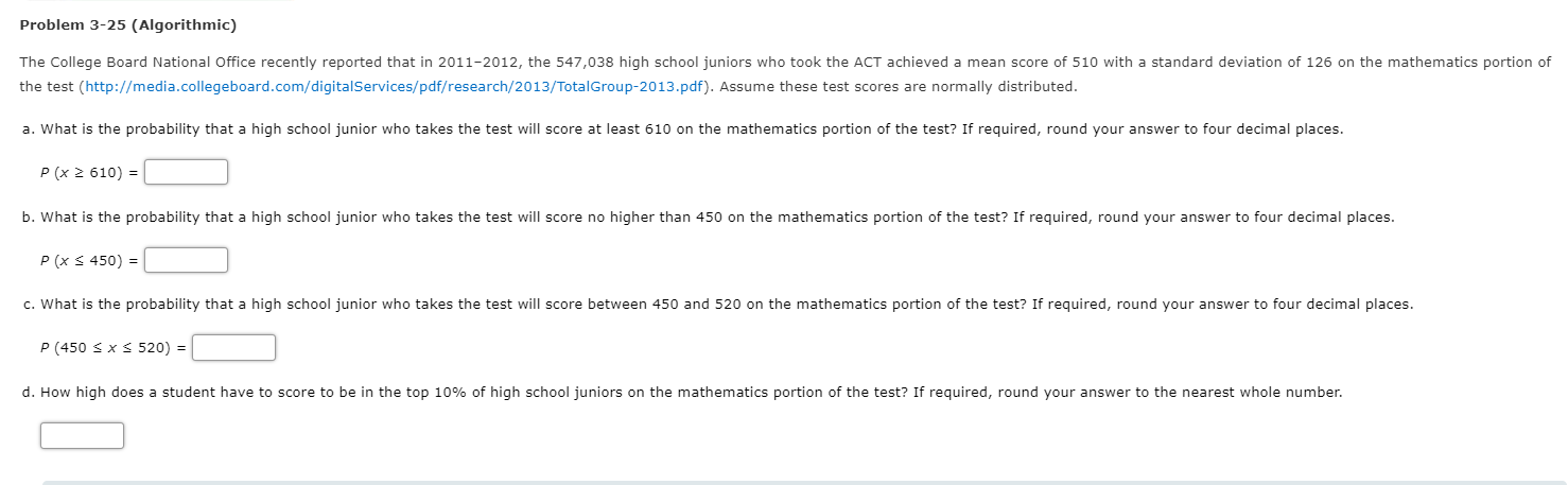 Solved Problem 3-25 (Algorithmic) The College Board National | Chegg.com