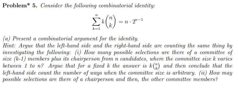 Solved Problem* 5. Consider the following combinatorial | Chegg.com Solved Problem* 5. Consider the following combinatorial | Chegg.com