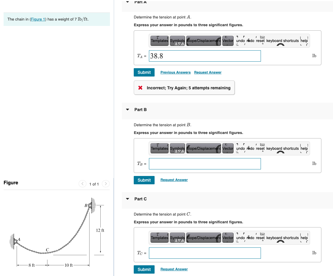 Solved The chain in has a weight of 7lb/ft. Determine the | Chegg.com