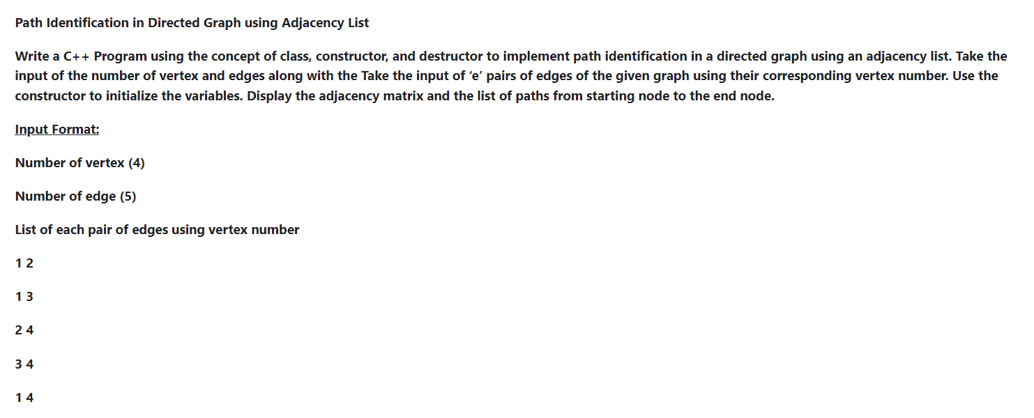 Solved Path Identification in Directed Graph using Adjacency | Chegg.com