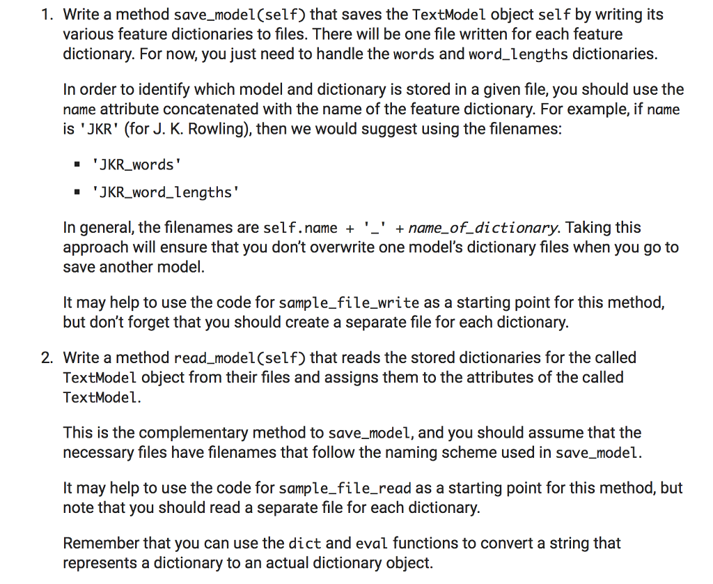 Solved 1. Write a method save_model(self) that saves the | Chegg.com