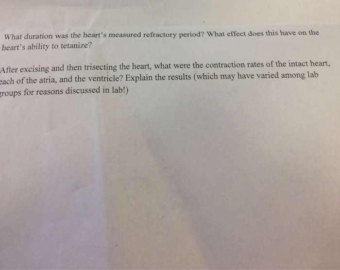 Solved What duration was the heart's measured refractory | Chegg.com
