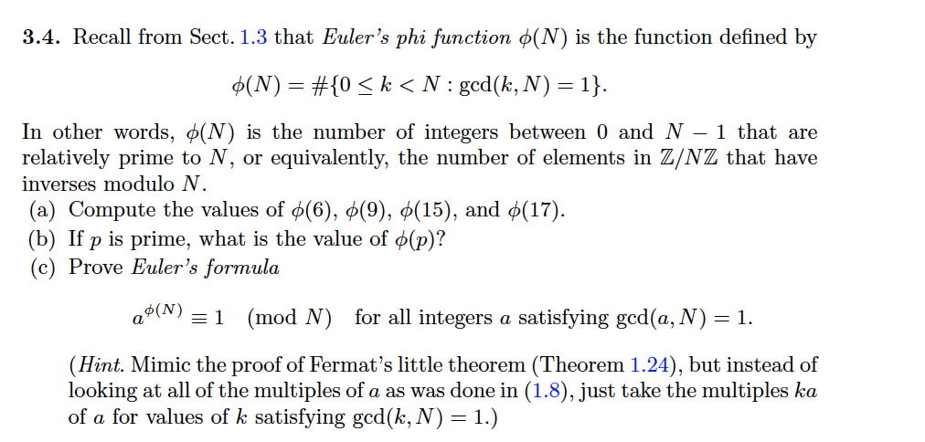 Solved 34 Recall From Sect 13 That Eulers Phi Function 7311
