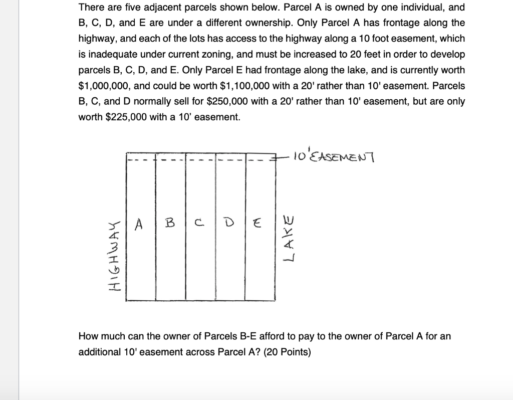 Solved There are five adjacent parcels shown below. Parcel A | Chegg.com