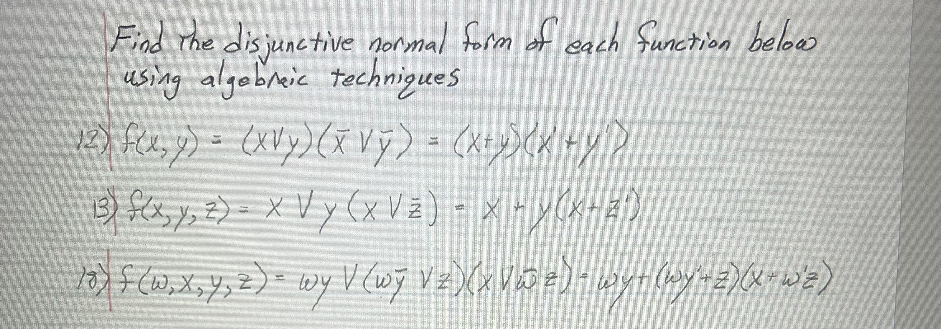 Solved find the disjunctive normal form of ﻿each function | Chegg.com