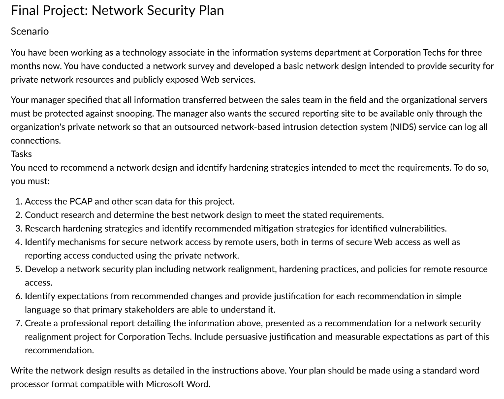 Solved Final Project: Network Security Plan Scenario You | Chegg.com