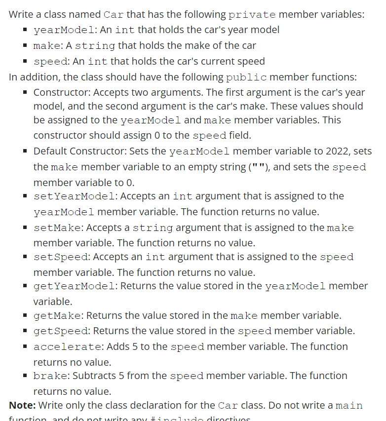 Solved Write a class named Car that has the following | Chegg.com