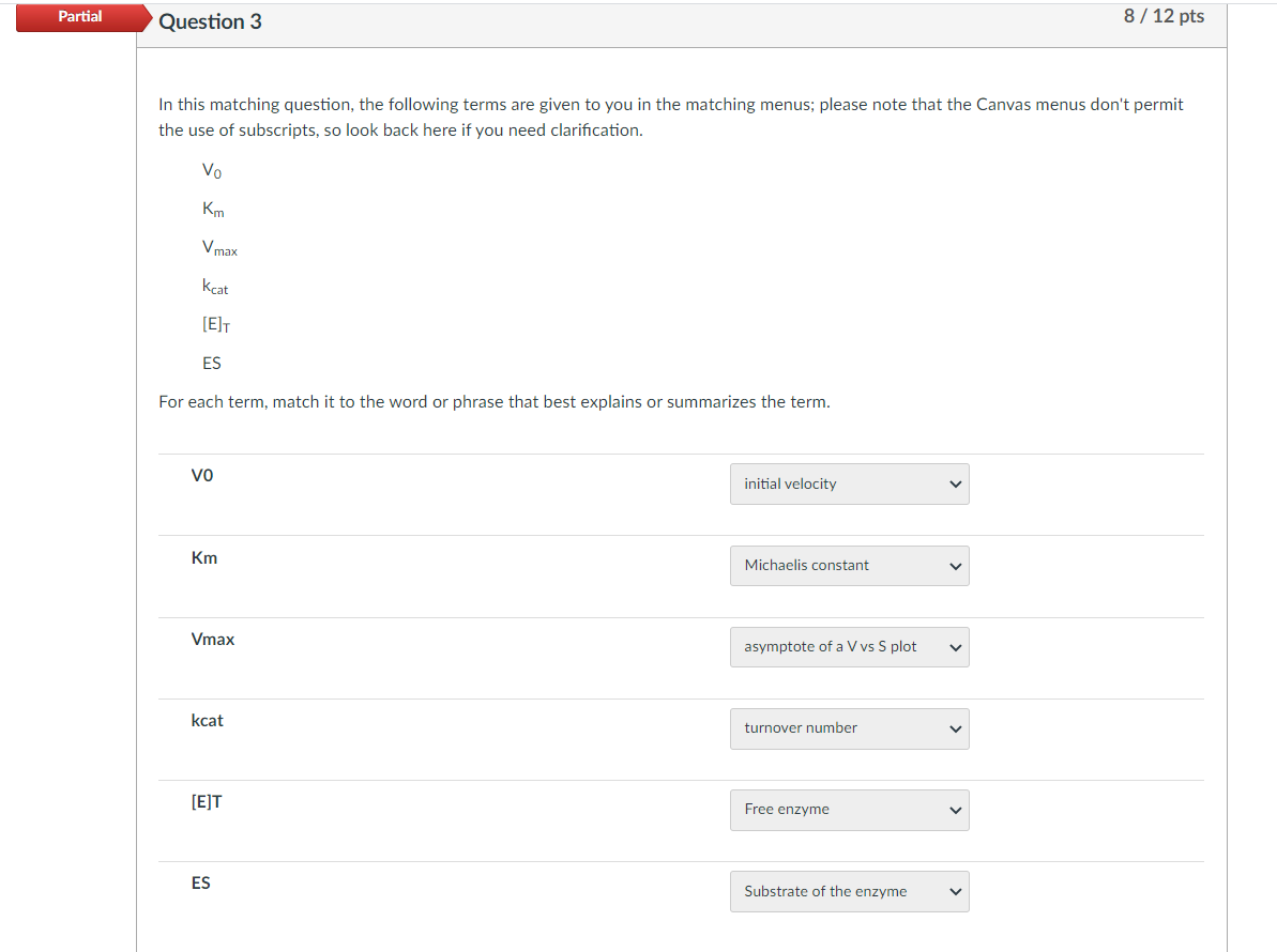 Solved Partial Question 3 8/12 pts In this matching | Chegg.com