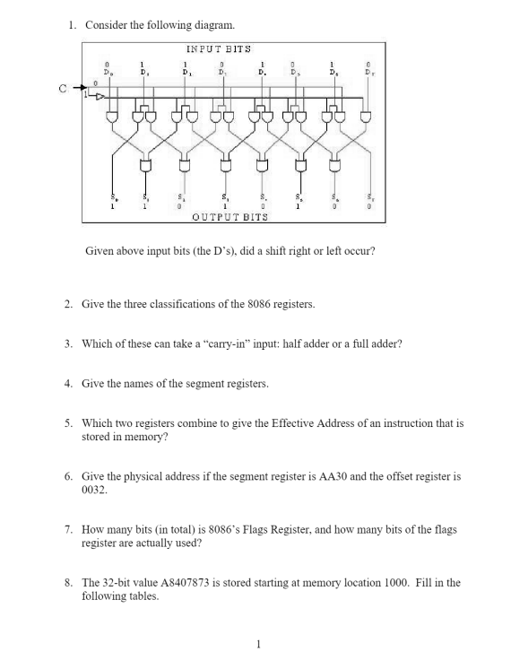 Solved 1. Consider the following diagram. Given above input | Chegg.com