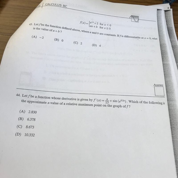 Solved CALCULUS BC fe, + 2 for x